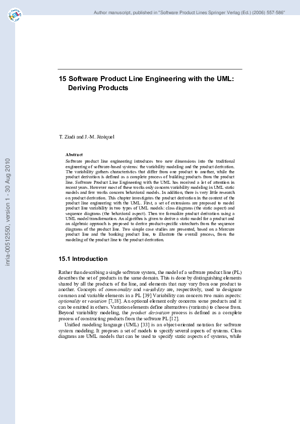 (PDF) Product Line Engineering with the UML: Deriving Products