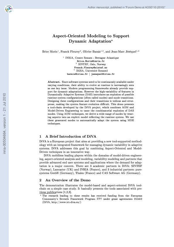 (PDF) Aspect-Oriented Modeling to Support Dynamic Adaptation