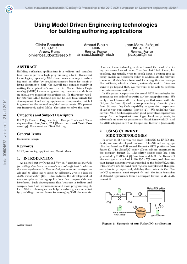 (PDF) Using model driven engineering technologies for building authoring applications