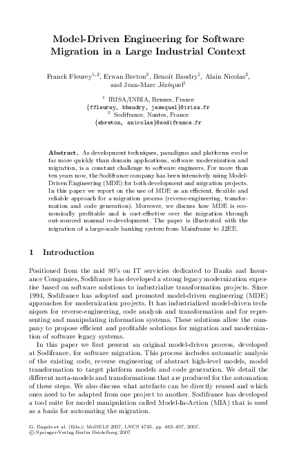 (PDF) Model-Driven Engineering for Software Migration in a Large Industrial Context