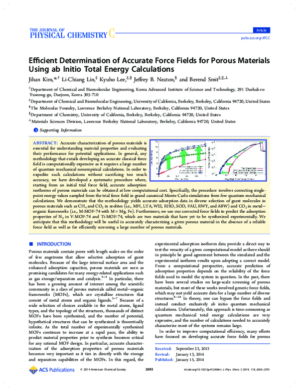 (PDF) Efficient Determination of Accurate Force Fields for Porous Materials Using ab Initio ...