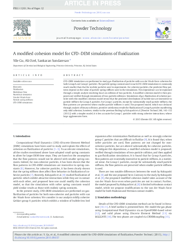 (PDF) A modified cohesion model for CFD–DEM simulations of fluidization