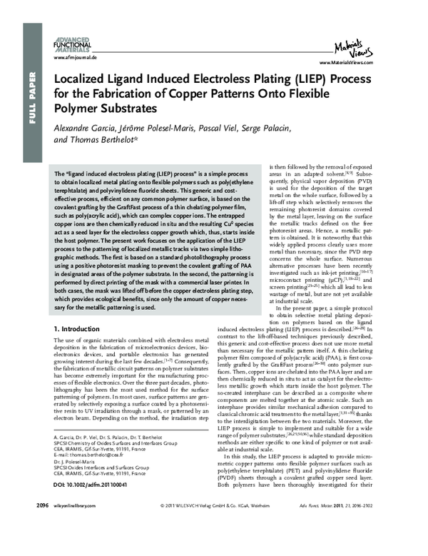 (PDF) Localized Ligand Induced Electroless Plating (LIEP) Process for the Fabrication of Copper ...