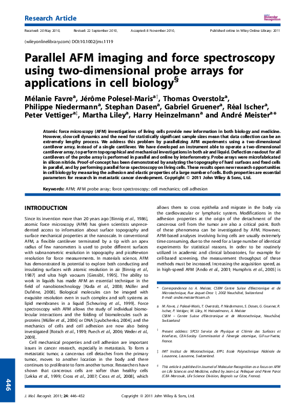 (PDF) Parallel AFM imaging and force spectroscopy using two-dimensional probe arrays for ...