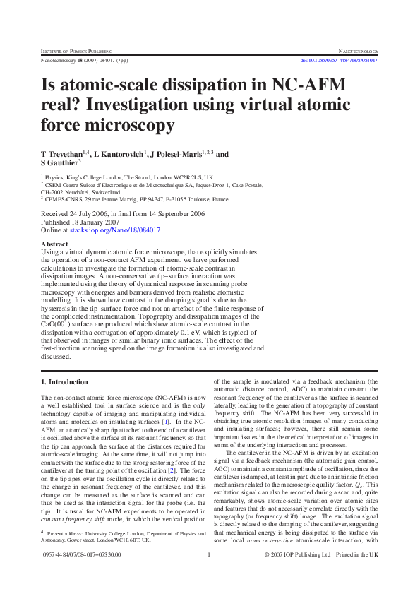 (PDF) Is atomic-scale dissipation in NC-AFM real? Investigation using ...
