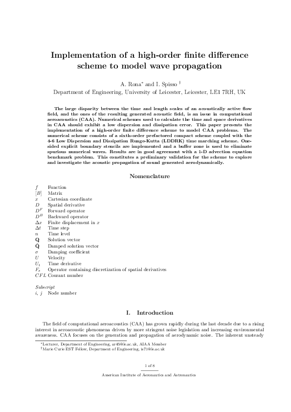Pdf Implementation Of A High Order Finite Difference Scheme To Model