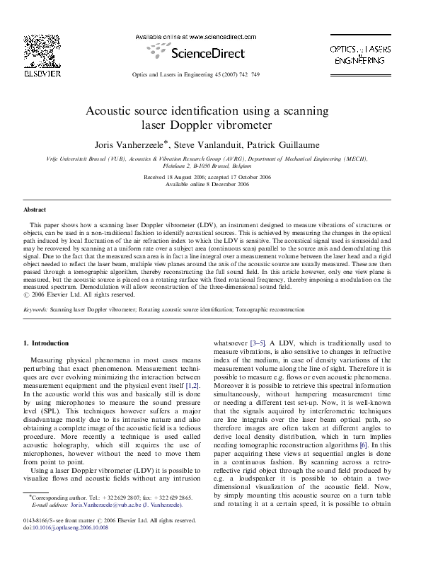 (PDF) Acoustic source identification using a scanning laser Doppler vibrometer