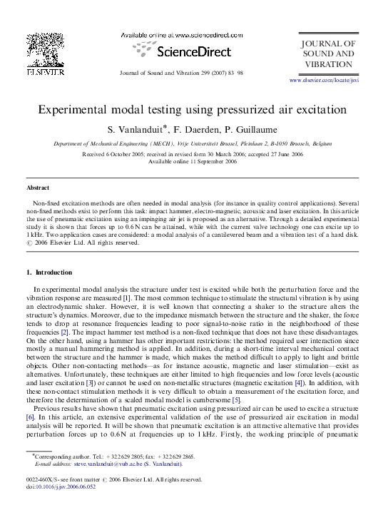 (PDF) Experimental modal testing using pressurized air excitation