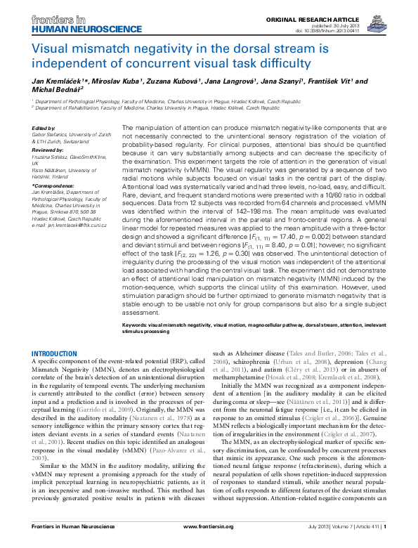(PDF) Visual mismatch negativity in the dorsal stream is independent of concurrent visual task ...