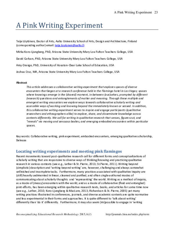 (PDF) A Pink Writing Experiment