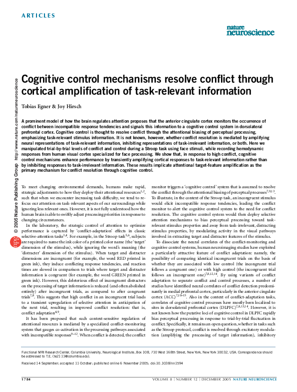 (PDF) Cognitive control mechanisms resolve conflict through cortical amplification of task ...