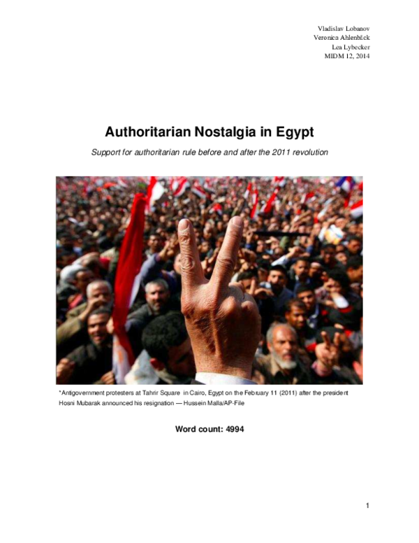 (PDF) Authoritarian Nostalgia in Egypt - support for authoritarian rule ...