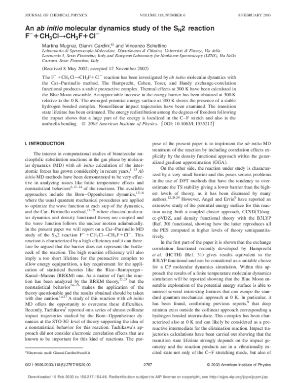 (PDF) An ab initio molecular dynamics study of the S[sub N]2 reaction F ...