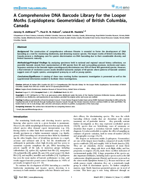 (PDF) A Comprehensive DNA Barcode Library for the Looper Moths ...
