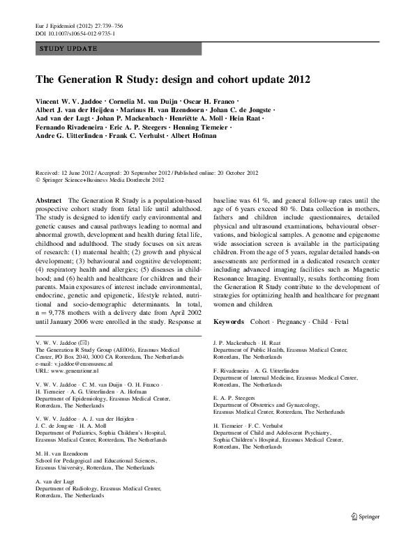 (PDF) The Generation R Study: design and cohort update 2012