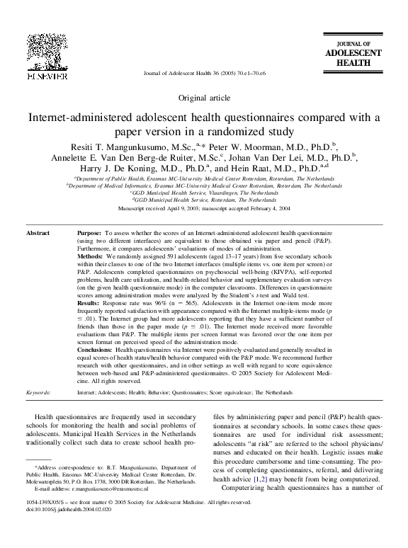 (PDF) Internet-administered adolescent health questionnaires compared ...