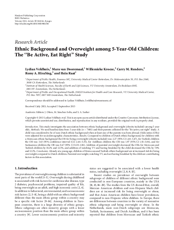 (PDF) Ethnic Background and Overweight among 5-Year-Old Children: The “Be Active, Eat Right” Study