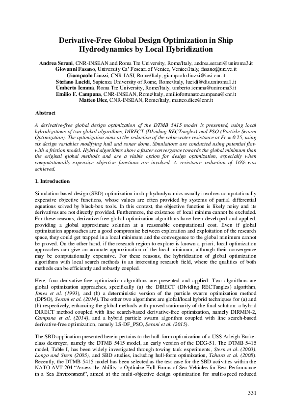 (PDF) Derivative-Free Global Design Optimization in Ship Hydrodynamics by Local Hybridization