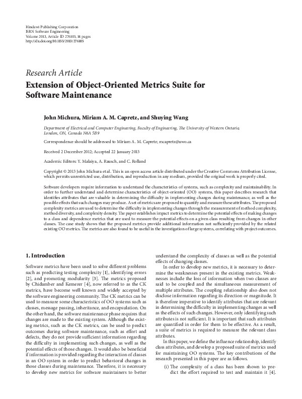 Pdf Extension Of Object Oriented Metrics Suite For Software