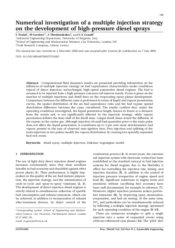 Pdf Numerical Investigation Of A Multiple Injection Strategy On The Development Of High