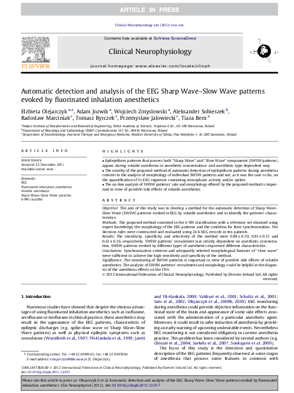 (PDF) Automatic detection and analysis of the EEG sharp wave–slow wave ...