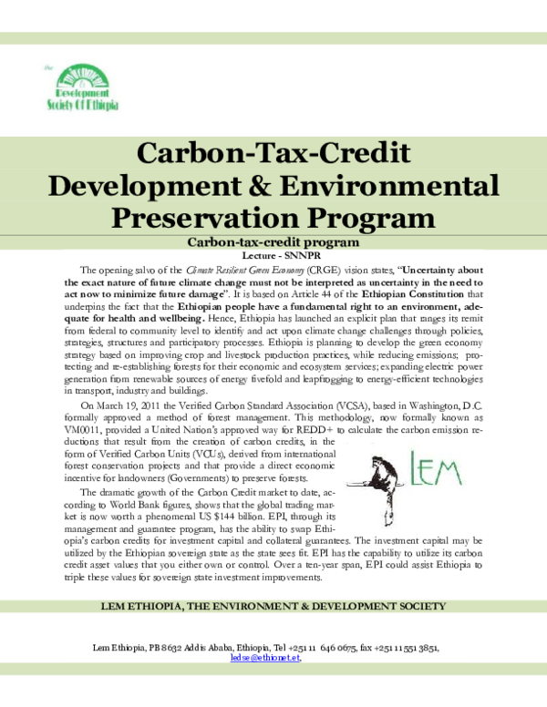 (PDF) Carbon-Tax-Credit Development & Environmental Preservation ...