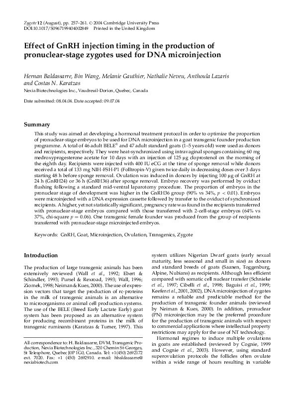 (PDF) Effect of GnRH injection timing in the production of pronuclear ...