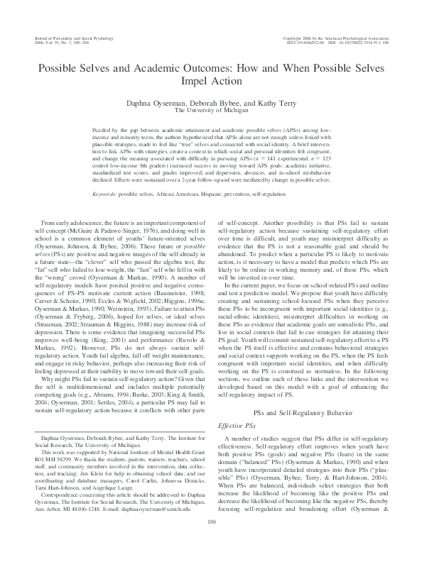 (PDF) Possible selves and academic outcomes: How and when possible selves impel action