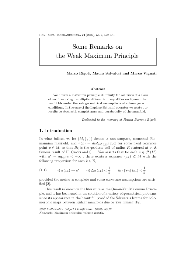 (PDF) Some Remarks on the Weak Maximum Principle