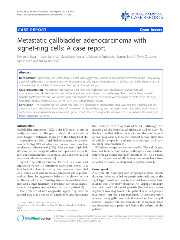(PDF) Metastatic gallbladder adenocarcinoma with signet-ring cells: A ...