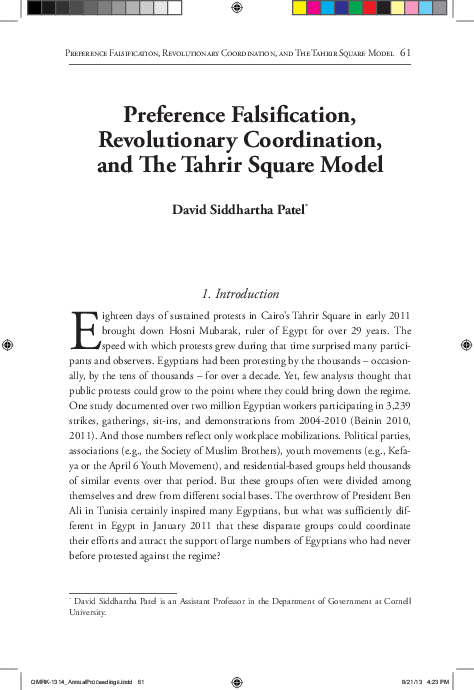 Preference Falsification, Revolutionary Coordination, and The Tahrir ...