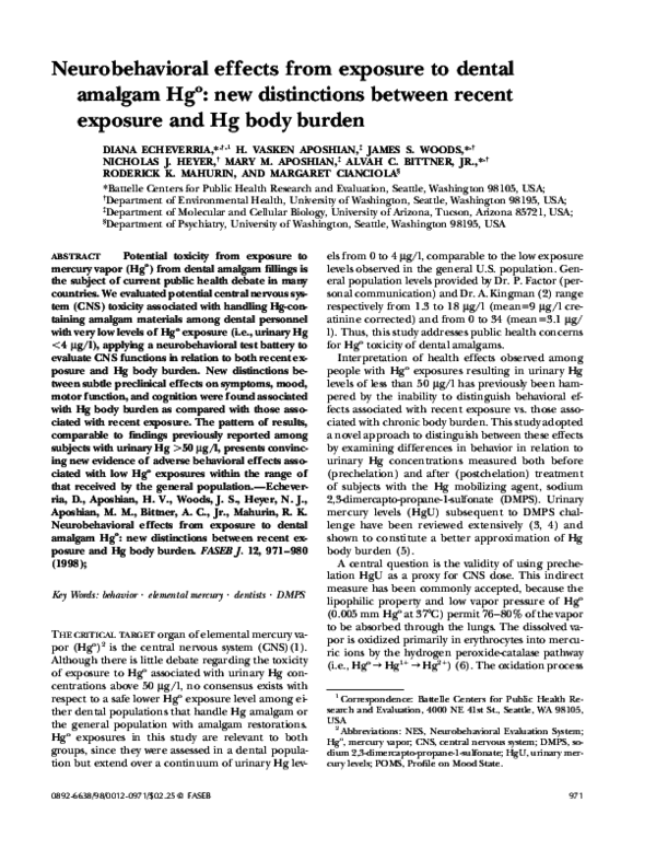 (PDF) Neurobehavioral effects from exposure to dental amalgam Hg°: New ...