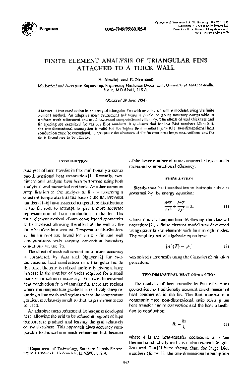(PDF) Finite element analysis of triangular fins attached to a thick wall