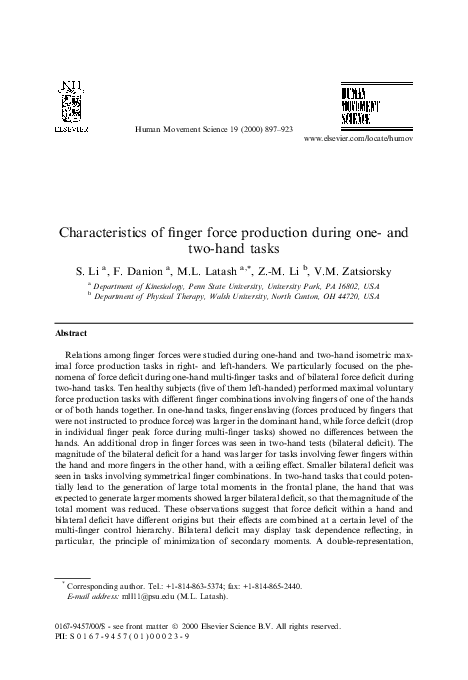 (PDF) Characteristics of finger force production during one- and two ...