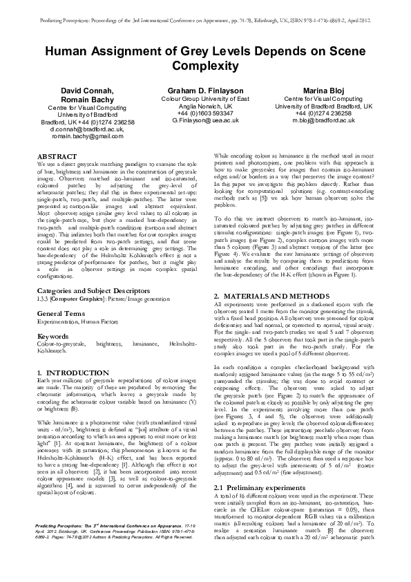 (PDF) Human Assignment of Grey Levels Depends on Scene Complexity