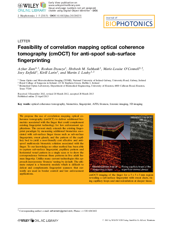 Pdf Feasibility Of Correlation Mapping Optical Coherence Tomography