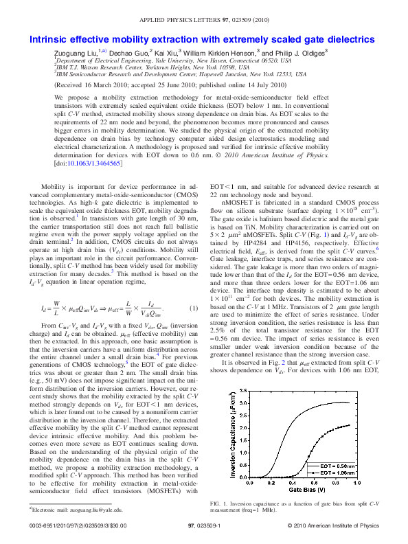 (PDF) Intrinsic effective mobility extraction with extremely scaled ...