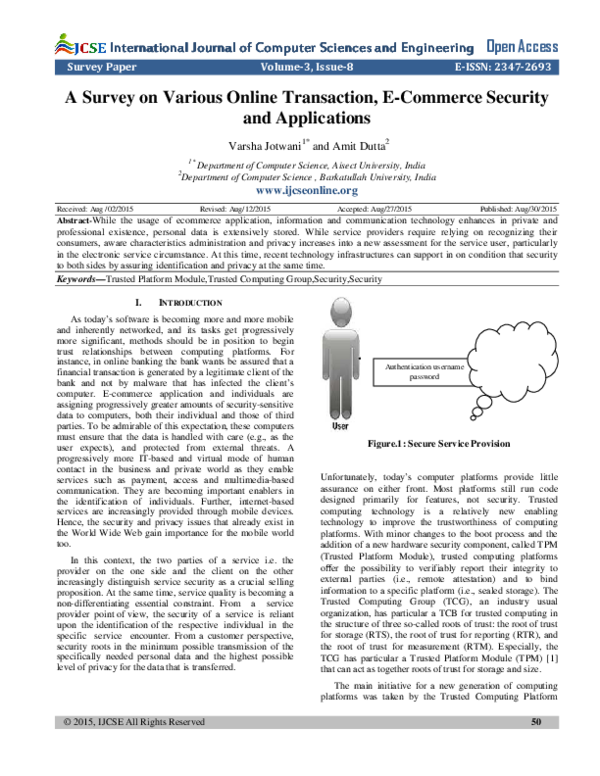 Pdf A Survey On Various Online Transaction E Commerce Security And Applications