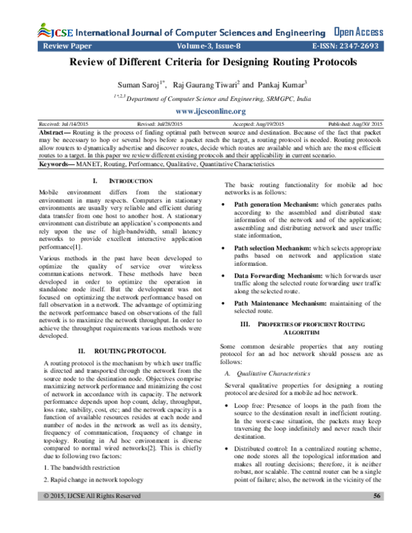 Pdf Review Of Different Criteria For Designing Routing Protocols