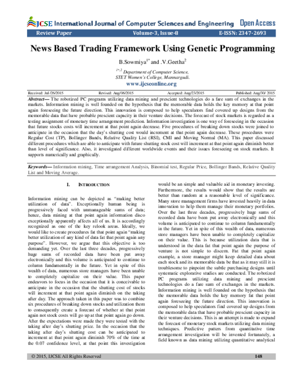 Pdf News Based Trading Framework Using Genetic Programming