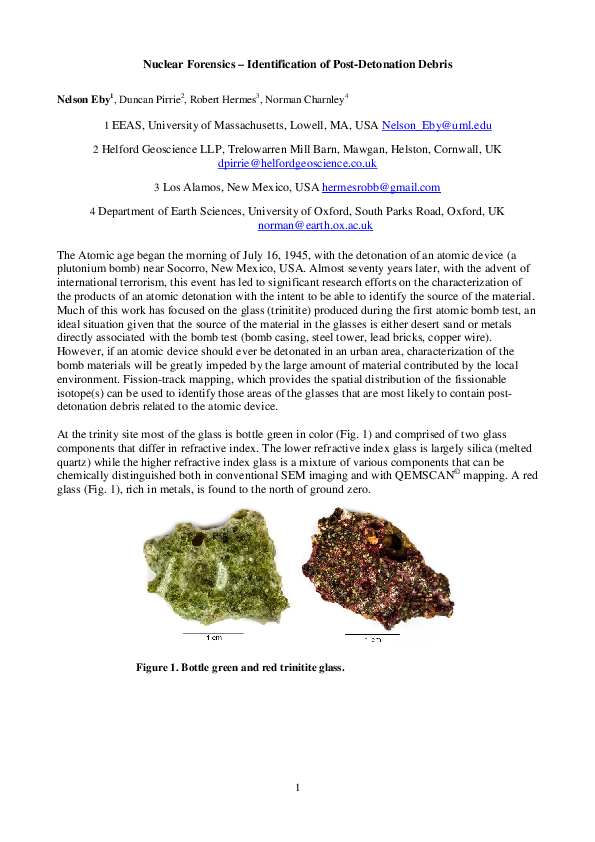 Pdf Nuclear Forensics Identification Of Post Detonation Debris