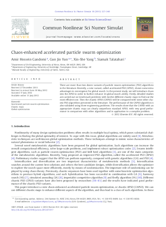 Pdf Chaos Enhanced Accelerated Particle Swarm Optimization S Talatahari 1810