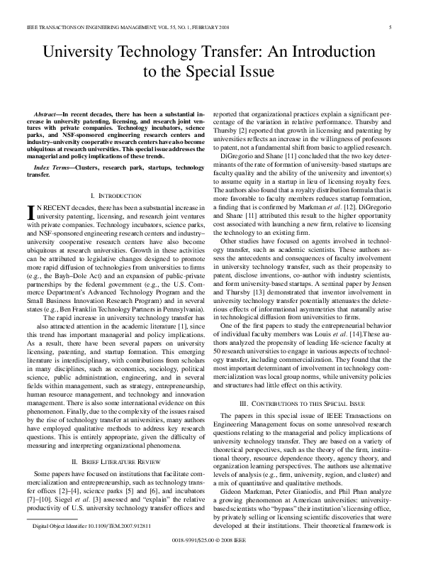 (PDF) University Technology Transfer: An Introduction to the Special Issue