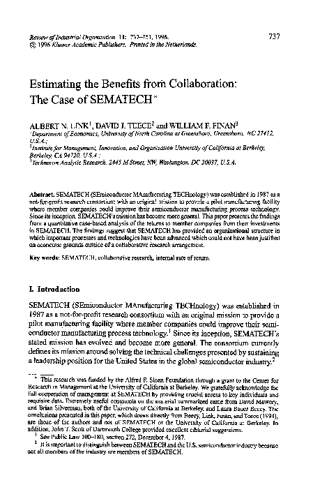 (PDF) Estimating the benefits from collaboration: The case of SEMATECH