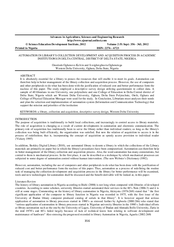 (PDF) AUTOMATION IN LIBRARY'S COLLECTION DEVELOPMENT AND ACQUISITION ...