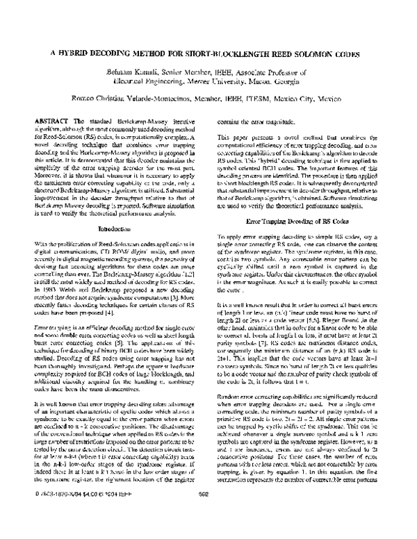 (PDF) A Hybrid Decoding Method for Short-Blocklength Reed Solomon Codes