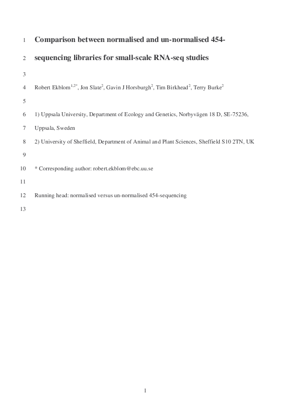 (PDF) Comparison between Normalised and Unnormalised 454-Sequencing ...