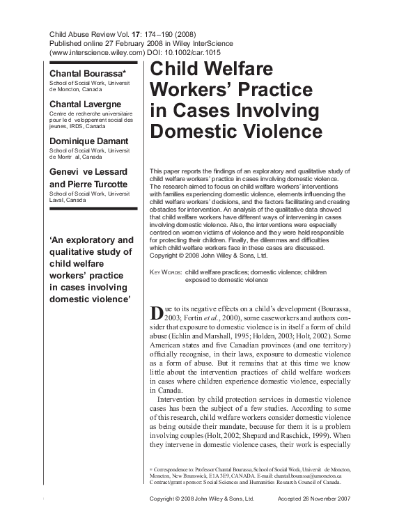 (PDF) Child welfare workers' practice in cases involving domestic violence
