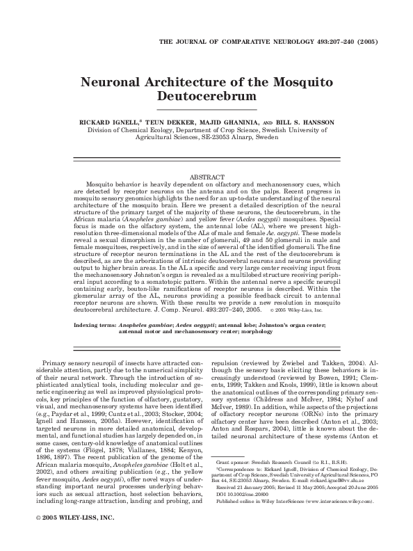 (PDF) Neuronal architecture of the mosquito deutocerebrum