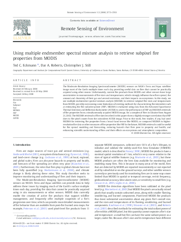 Pdf Using Multiple Endmember Spectral Mixture Analysis To Retrieve Subpixel Fire Properties